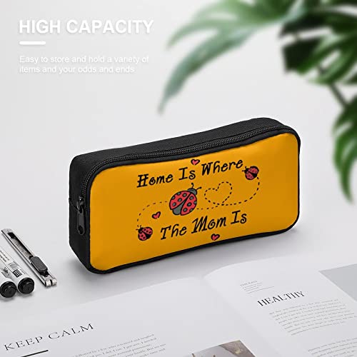 Ladybird Home is Where The Mom is Teen Adult Pencil Case Large Capacity Pen Pencil Bag Durable Storage Pouch