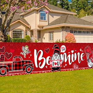 Happy Valentine Day Banner Decoration-Red Buffalo Gnome Yard Sign Banner,Be Mine Love Bling Banner for XOXO Valentine Decoration