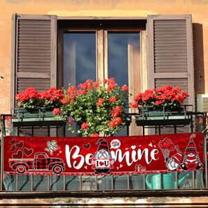 Happy Valentine Day Banner Decoration-Red Buffalo Gnome Yard Sign Banner,Be Mine Love Bling Banner for XOXO Valentine Decoration