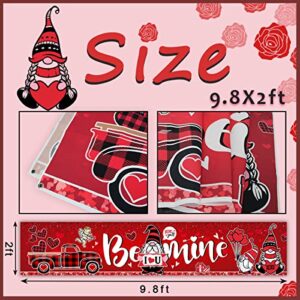 Happy Valentine Day Banner Decoration-Red Buffalo Gnome Yard Sign Banner,Be Mine Love Bling Banner for XOXO Valentine Decoration