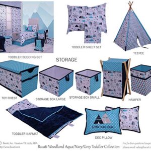 Bacati Woodlands Boys Cotton Activity Gym with Mat, Aqua/Navy/Grey