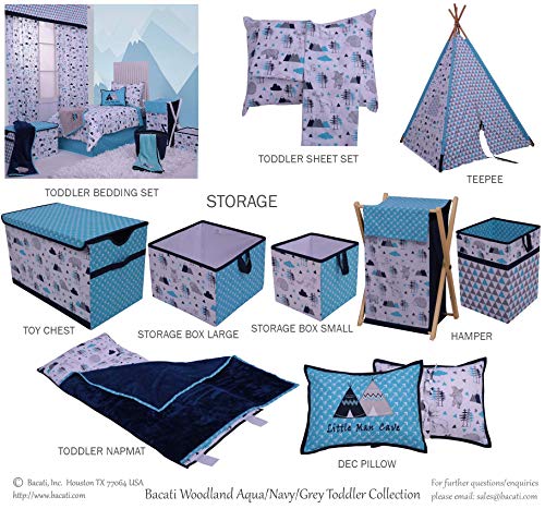 Bacati Woodlands Boys Cotton Activity Gym with Mat, Aqua/Navy/Grey