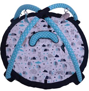 bacati woodlands boys cotton activity gym with mat, aqua/navy/grey