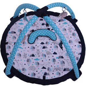 Bacati Woodlands Boys Cotton Activity Gym with Mat, Aqua/Navy/Grey