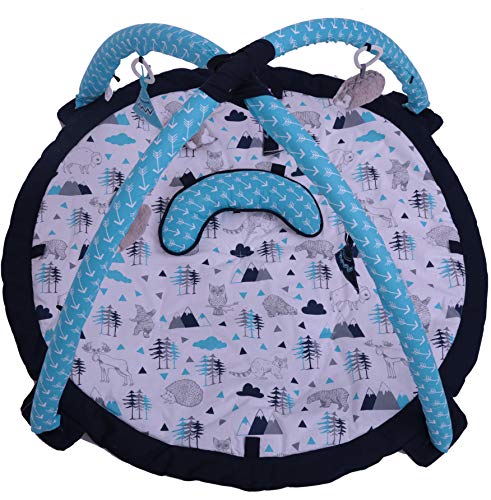 Bacati Woodlands Boys Cotton Activity Gym with Mat, Aqua/Navy/Grey