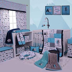 Bacati Woodlands Boys Cotton Activity Gym with Mat, Aqua/Navy/Grey