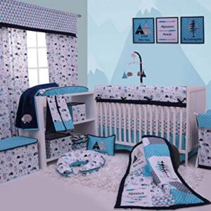 Bacati Woodlands Boys Cotton Activity Gym with Mat, Aqua/Navy/Grey