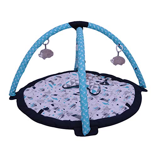 Bacati Woodlands Boys Cotton Activity Gym with Mat, Aqua/Navy/Grey