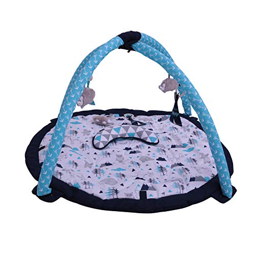 Bacati Woodlands Boys Cotton Activity Gym with Mat, Aqua/Navy/Grey