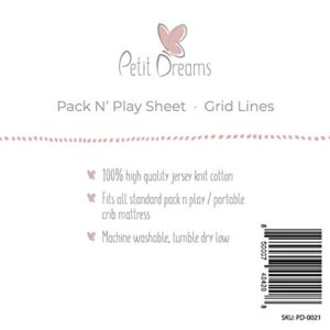 Petit Dreams Pack N Play Mini-Crib Sheet Jersey Knit Cotton for Baby Girl Flexible Fit for Standard Mini-Crib Mattresses, Dotted Stripes, Pink