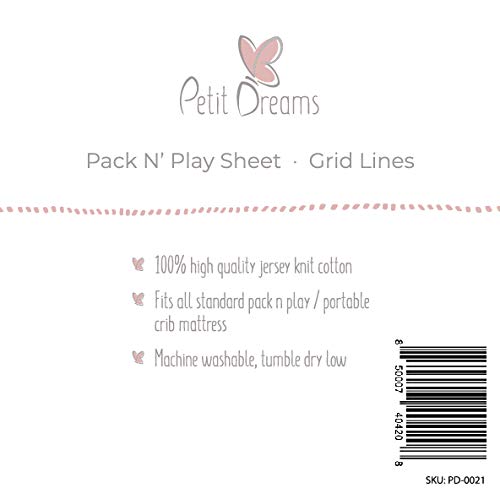 Petit Dreams Pack N Play Mini-Crib Sheet Jersey Knit Cotton for Baby Girl Flexible Fit for Standard Mini-Crib Mattresses, Dotted Stripes, Pink