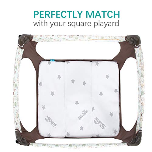 Trifold Square Playard/Playpen Mattress Topper & Square Playard/Playpen Fitted Sheets, Perfect for 36 X 36 Portable Playard