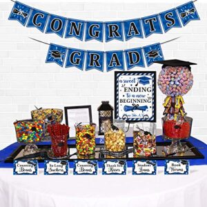 yaaaaasss! 18pcs graduation candy bar dessert buffet decoration-a sweet ending to a new beginning sign blue congrats grad banner food labels dessert table party favor ideas supplies navy blue