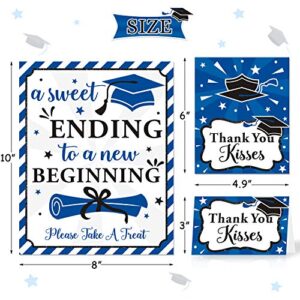 Yaaaaasss! 18pcs Graduation Candy Bar Dessert Buffet Decoration-A Sweet Ending to A New Beginning Sign Blue Congrats Grad Banner Food Labels Dessert Table Party Favor Ideas Supplies Navy Blue