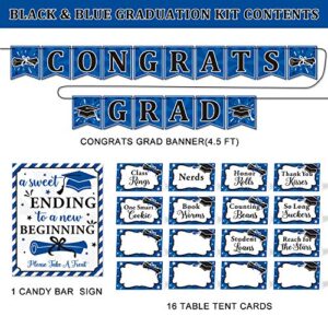 Yaaaaasss! 18pcs Graduation Candy Bar Dessert Buffet Decoration-A Sweet Ending to A New Beginning Sign Blue Congrats Grad Banner Food Labels Dessert Table Party Favor Ideas Supplies Navy Blue