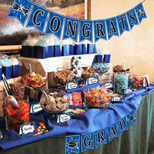 Yaaaaasss! 18pcs Graduation Candy Bar Dessert Buffet Decoration-A Sweet Ending to A New Beginning Sign Blue Congrats Grad Banner Food Labels Dessert Table Party Favor Ideas Supplies Navy Blue