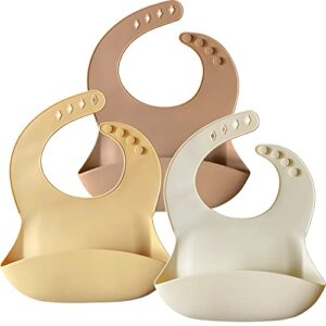 mubobiee silicone bibs for babies, set of 3 feeding bibs bpa free adjustable waterproof soft, unisex baby bibs for babies & toddlers (citro/umber/beige)