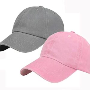 Wahsed-Cotton Baseball-Hats Toddler Baby-Boys-Girls - Sun Protection Infant Child Hats Fit for 2-8Years (Grey + Pink 2Pieces, 52cm Fit for 2-8 Years)