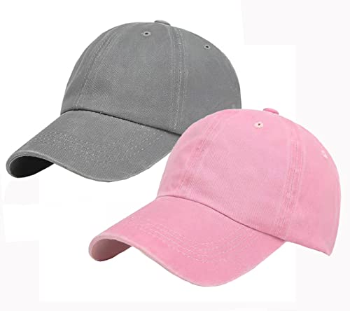 Wahsed-Cotton Baseball-Hats Toddler Baby-Boys-Girls - Sun Protection Infant Child Hats Fit for 2-8Years (Grey + Pink 2Pieces, 52cm Fit for 2-8 Years)