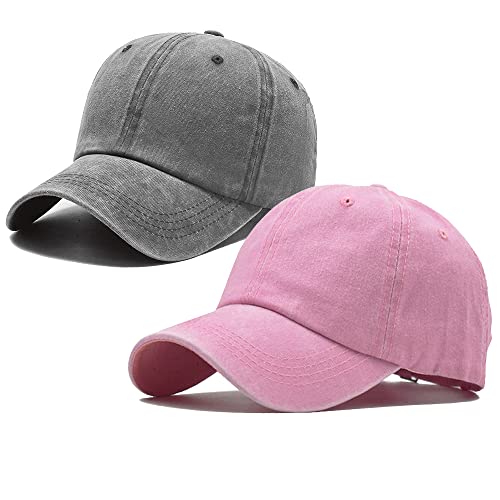 Wahsed-Cotton Baseball-Hats Toddler Baby-Boys-Girls - Sun Protection Infant Child Hats Fit for 2-8Years (Grey + Pink 2Pieces, 52cm Fit for 2-8 Years)