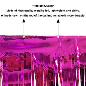 Blukey 10 Feet by 15 Inch Fuchsia Foil Fringe Garland - Pack of 2 | Shiny Metallic Tinsel Banner | Ideal for Parade Floats, Bridal Shower, Wedding, Birthday, Christmas | Wall Hanging Drapes