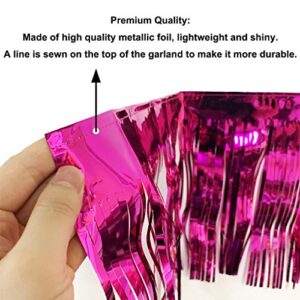 Blukey 10 Feet by 15 Inch Fuchsia Foil Fringe Garland - Pack of 2 | Shiny Metallic Tinsel Banner | Ideal for Parade Floats, Bridal Shower, Wedding, Birthday, Christmas | Wall Hanging Drapes