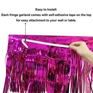 Blukey 10 Feet by 15 Inch Fuchsia Foil Fringe Garland - Pack of 2 | Shiny Metallic Tinsel Banner | Ideal for Parade Floats, Bridal Shower, Wedding, Birthday, Christmas | Wall Hanging Drapes