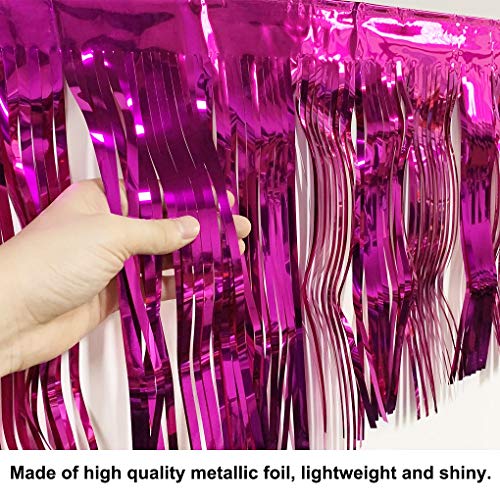 Blukey 10 Feet by 15 Inch Fuchsia Foil Fringe Garland - Pack of 2 | Shiny Metallic Tinsel Banner | Ideal for Parade Floats, Bridal Shower, Wedding, Birthday, Christmas | Wall Hanging Drapes