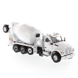 Diecast Masters Kenworth T880 SFFA Concrete Mixer Truck - Pearl White | Tandem with Lift Axle and McNeilus Bridgemaster Mixer | 1:50 Scale Model Semi Trucks | Diecast Model 71081