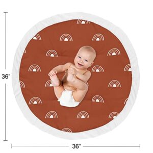 Sweet Jojo Designs Rust and White Boho Rainbow Boy or Girl Baby Playmat Tummy Time Infant Play Mat - Orange Bohemian Celestial Sky Gender Neutral Outdoors Nature