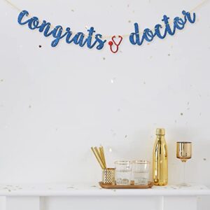 Halawawa Blue Glitter Congrats Doctor Banner - Nurse/Doctor Graduation Party Decorations - 2022 Nursing School/Medical School Graduation Party Decors Banner