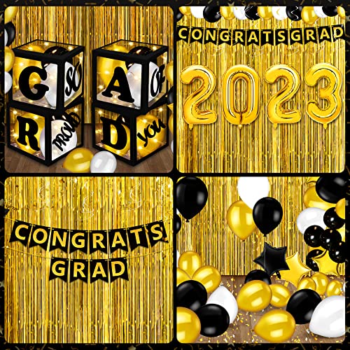 Graduation Party Decorations 2023, Gold Graduation Decorations Class of 2023 with Boxes, Balloons, Banner, Large Congrats Grad Party Supplies, Grad Decorations for Senior High School College(Gold)