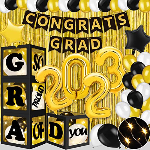 Graduation Party Decorations 2023, Gold Graduation Decorations Class of 2023 with Boxes, Balloons, Banner, Large Congrats Grad Party Supplies, Grad Decorations for Senior High School College(Gold)