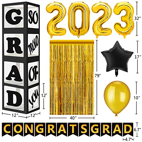 Graduation Party Decorations 2023, Gold Graduation Decorations Class of 2023 with Boxes, Balloons, Banner, Large Congrats Grad Party Supplies, Grad Decorations for Senior High School College(Gold)