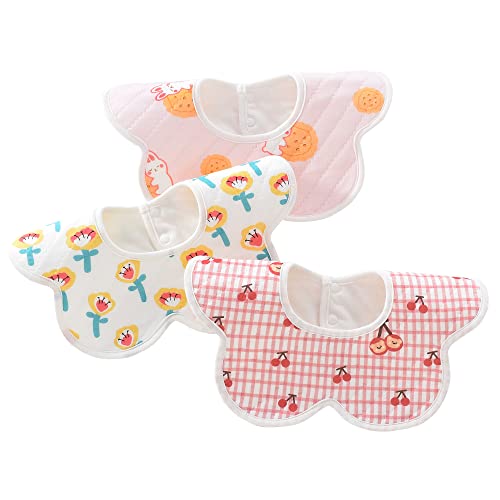 Eimmabey Toddler bib for girls Baby Bibs for Eating and Drooling 3 Pack 360 Rotate Baby Feeding Bibs for Girls