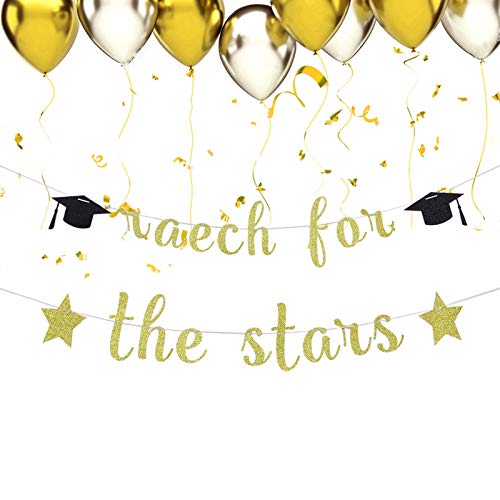 Gold Glitter Reach for The Stars Banner - Graduation Party Decoration - Class of 2022 Banner - Graduation Banner - Grad Decor