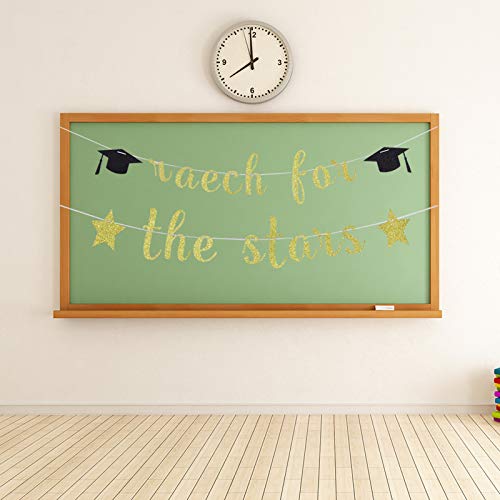 Gold Glitter Reach for The Stars Banner - Graduation Party Decoration - Class of 2022 Banner - Graduation Banner - Grad Decor