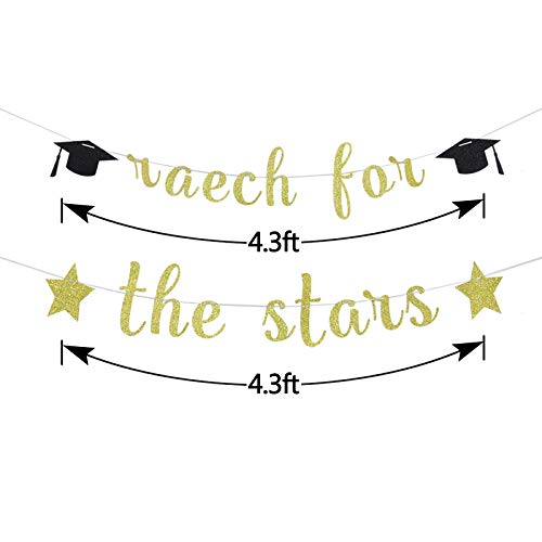 Gold Glitter Reach for The Stars Banner - Graduation Party Decoration - Class of 2022 Banner - Graduation Banner - Grad Decor