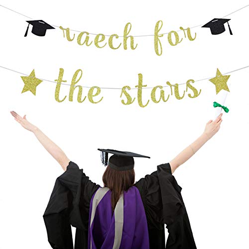 Gold Glitter Reach for The Stars Banner - Graduation Party Decoration - Class of 2022 Banner - Graduation Banner - Grad Decor