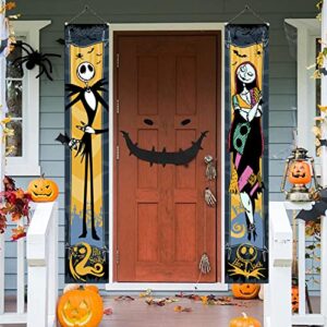 jack skellington porch sign banner 2 pcs 11.8×70.8″ halloween nightmarebefore christmas banner halloween party supplies welcome sign halloween door banner fall decorations