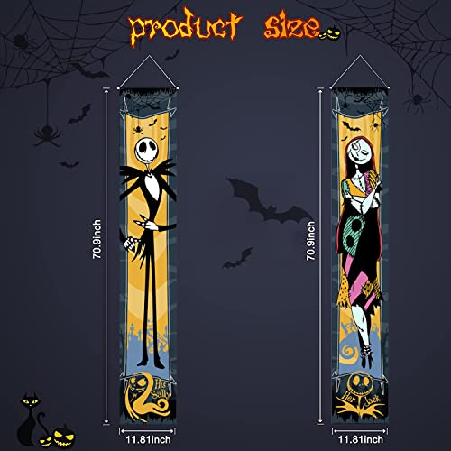 Jack Skellington Porch Sign Banner 2 Pcs 11.8×70.8" Halloween NightmareBefore Christmas Banner Halloween Party Supplies Welcome Sign Halloween Door Banner fall Decorations