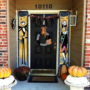 Jack Skellington Porch Sign Banner 2 Pcs 11.8×70.8" Halloween NightmareBefore Christmas Banner Halloween Party Supplies Welcome Sign Halloween Door Banner fall Decorations