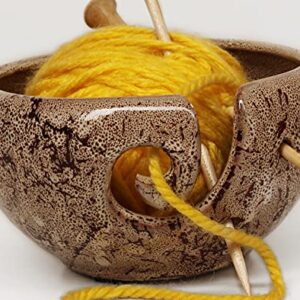 Deals of Today - ABHANDICRAFTS 6" Brown Ceramic Yarn Bowl Knitting Ball Holder Yarn Storage Bowl Crochet All Men Women