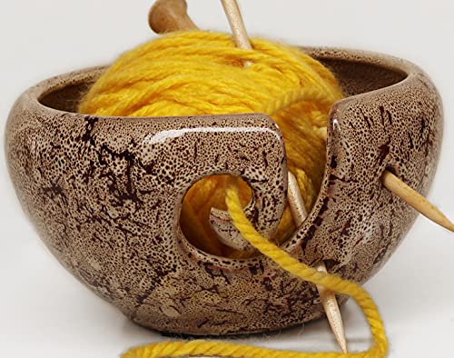 Deals of Today - ABHANDICRAFTS 6" Brown Ceramic Yarn Bowl Knitting Ball Holder Yarn Storage Bowl Crochet All Men Women