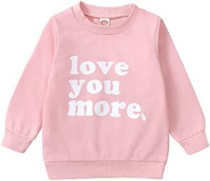 willow dance valentine’s day-toddler baby boy girls clothes letter printed long sleeve pullover sweatshirt shirt sweater tops pink 12-18 months