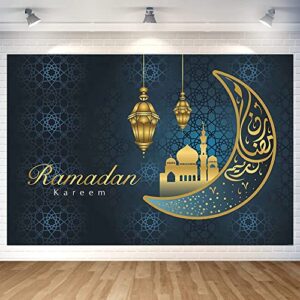 ramadan decoration ramadan kareem backdrop eid mubarak photo background ramadan banner poster for ramadan decorations ramadan kareem supplies 70.8 x 47.2 inch (dark blue)