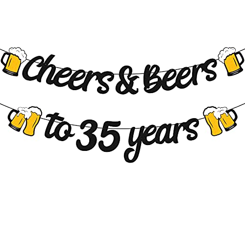 35th Birthday Decorations Cheers to 35 Years 35s Birthday Banner for Men Women 35th Birthday Black Glitter Backdrop Wedding Anniversary Party Supplies Decorations Pre Strung