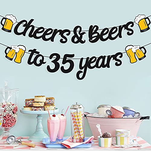 35th Birthday Decorations Cheers to 35 Years 35s Birthday Banner for Men Women 35th Birthday Black Glitter Backdrop Wedding Anniversary Party Supplies Decorations Pre Strung