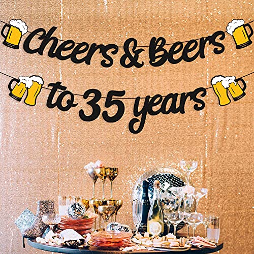 35th Birthday Decorations Cheers to 35 Years 35s Birthday Banner for Men Women 35th Birthday Black Glitter Backdrop Wedding Anniversary Party Supplies Decorations Pre Strung