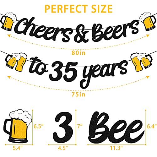 35th Birthday Decorations Cheers to 35 Years 35s Birthday Banner for Men Women 35th Birthday Black Glitter Backdrop Wedding Anniversary Party Supplies Decorations Pre Strung